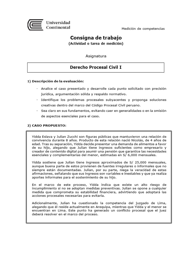 CONSIGNA EXAMEN FINAL - Derecho Procesal Civil I | PDF | Ley procesal | Demanda judicial