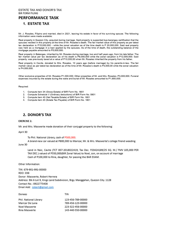 Donors Tax Bir Filing | PDF | Payments | Government Finances