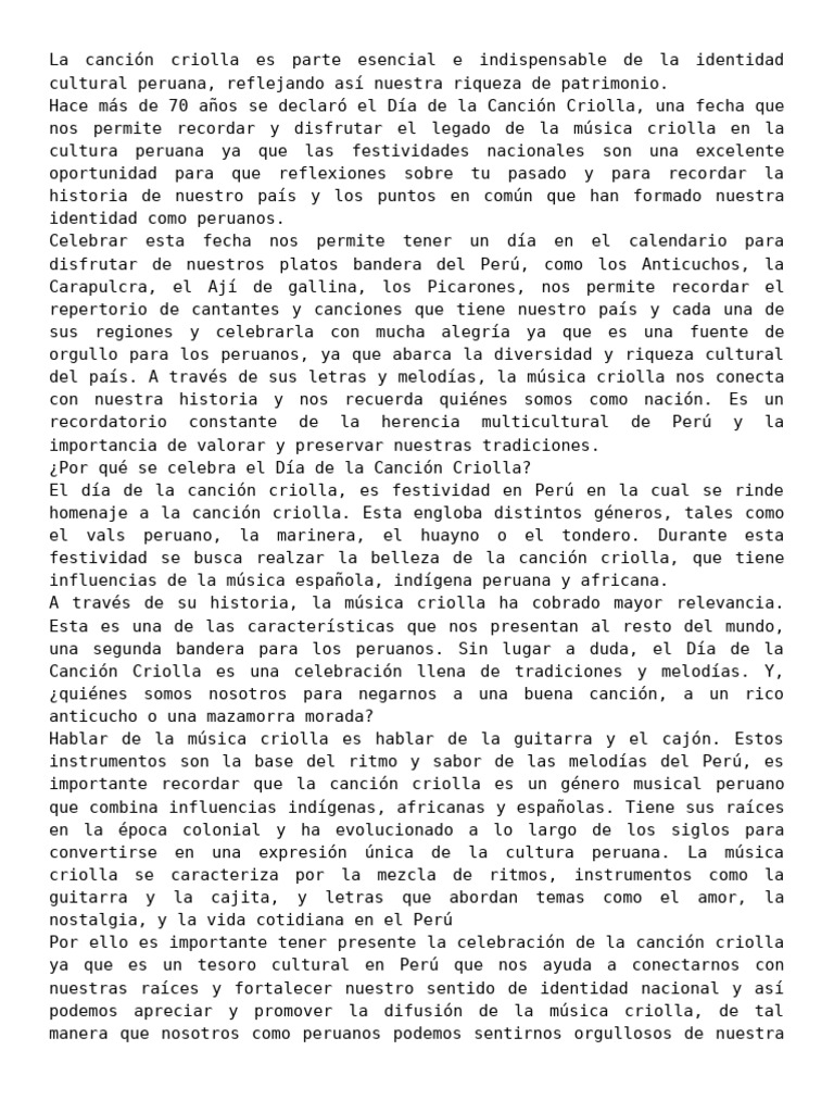 Día de la Canción Criolla en Perú | PDF | Perú | Canciones