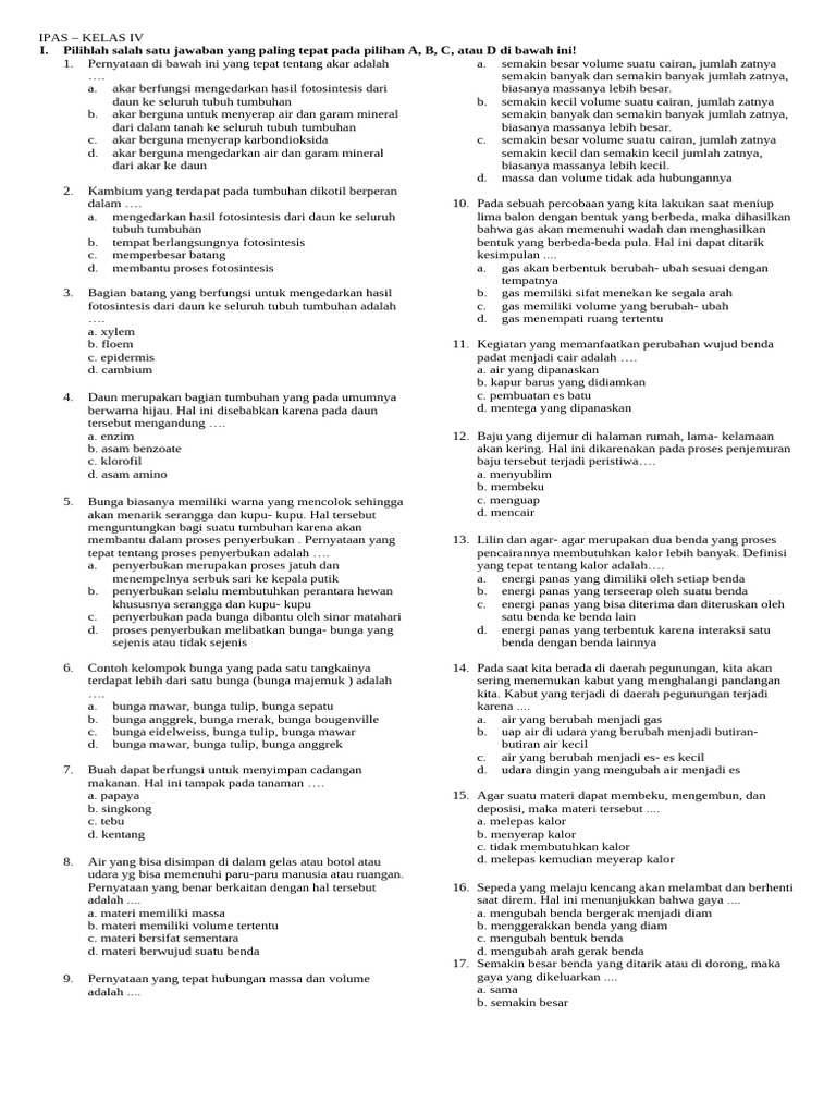 Soal SAS 1 IPAS Kelas 4 | PDF
