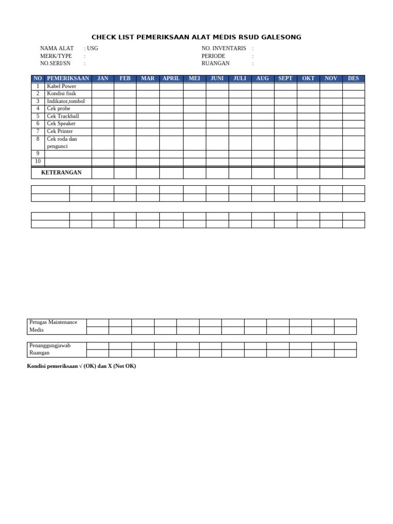 Checklist Pemeriksaan USG RSUD | PDF