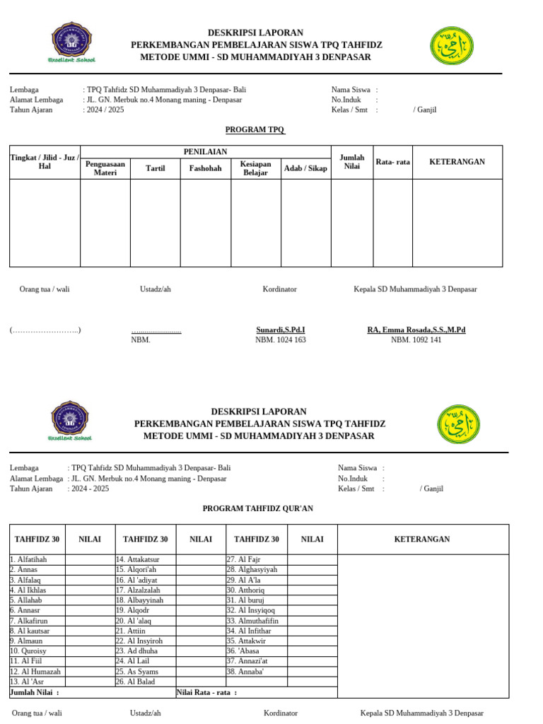 Raport TPQ Thfidz SDM 3 Dps | PDF
