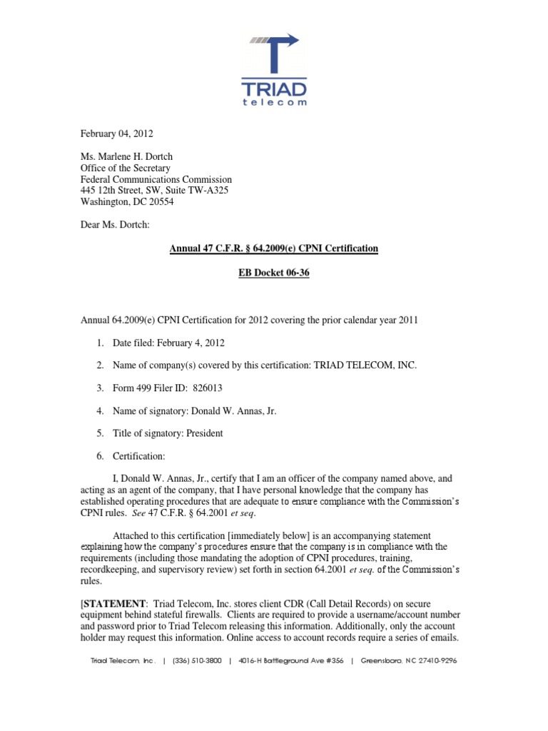 2012 02 04 Certification Letter | PDF | User (Computing) | Federal ...