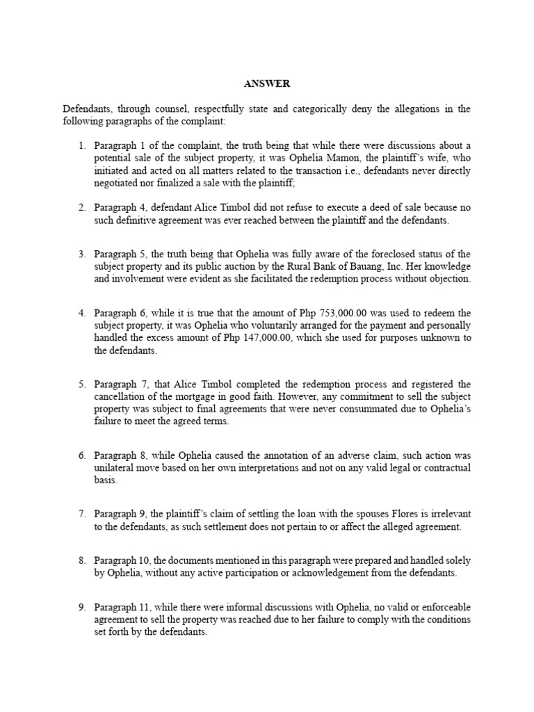 Answer Legal Forms-Pagaddu, Kevin Rey B | PDF | Lawsuit | Common Law