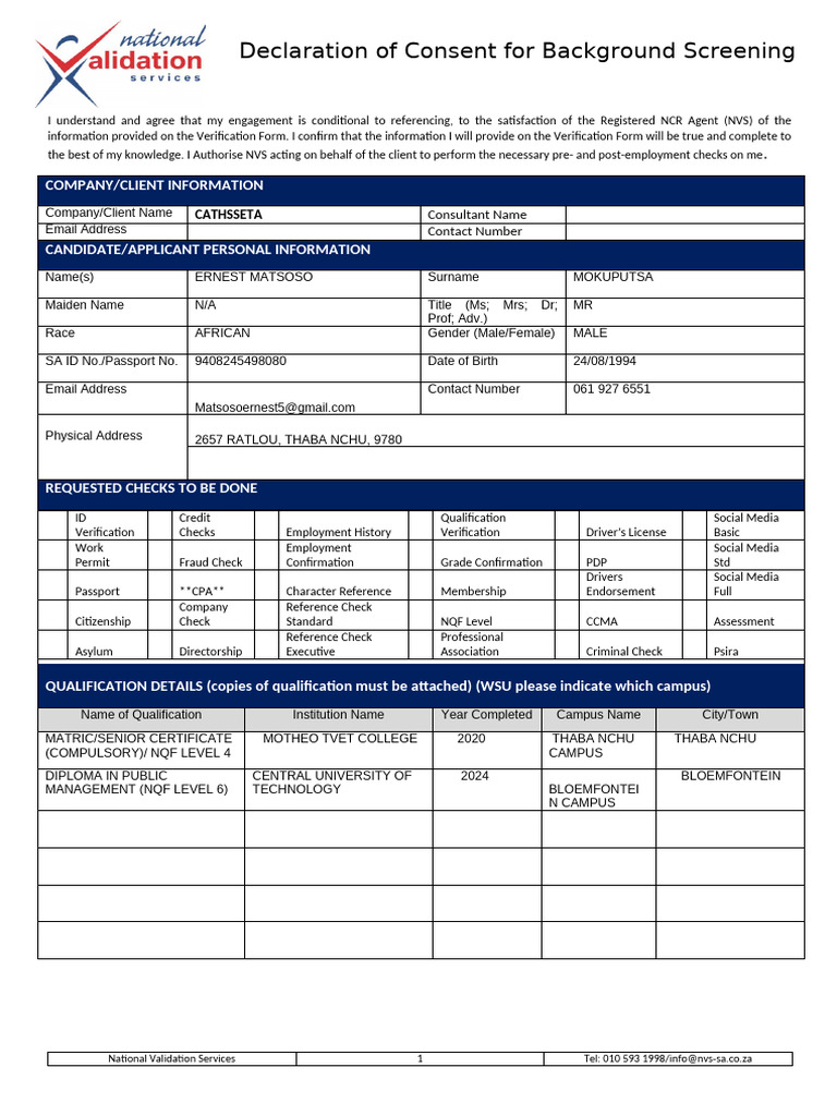 Declaration Form | PDF | Background Check | Criminal Record