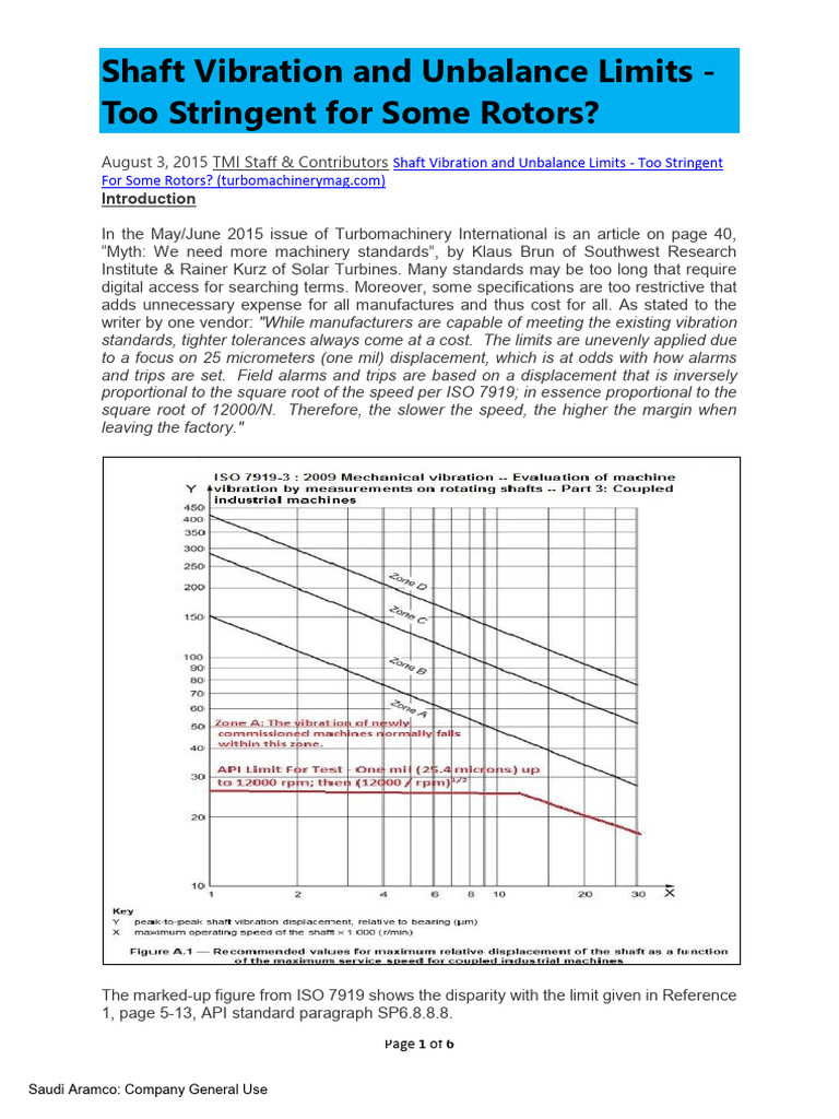 Shaft Vibration and Unbalance Limits | PDF | Turbine | Bearing (Mechanical)