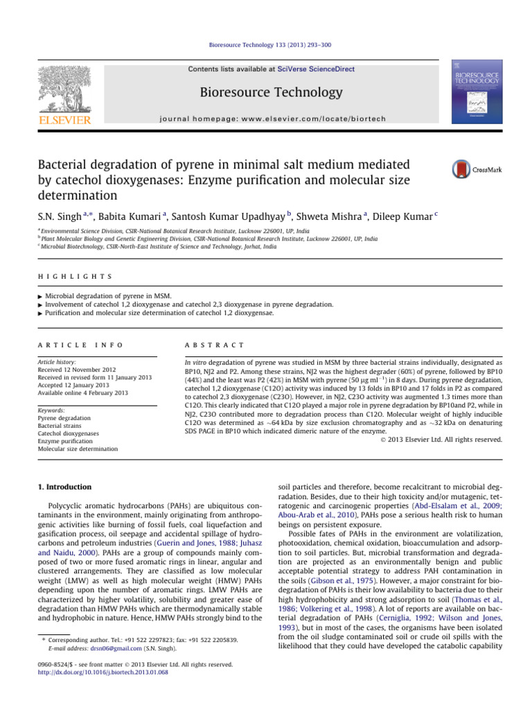 Bacterial Degradation of Pyrene in Minimal Salt Medium Mediat - 2013 - Bioresour | PDF ...