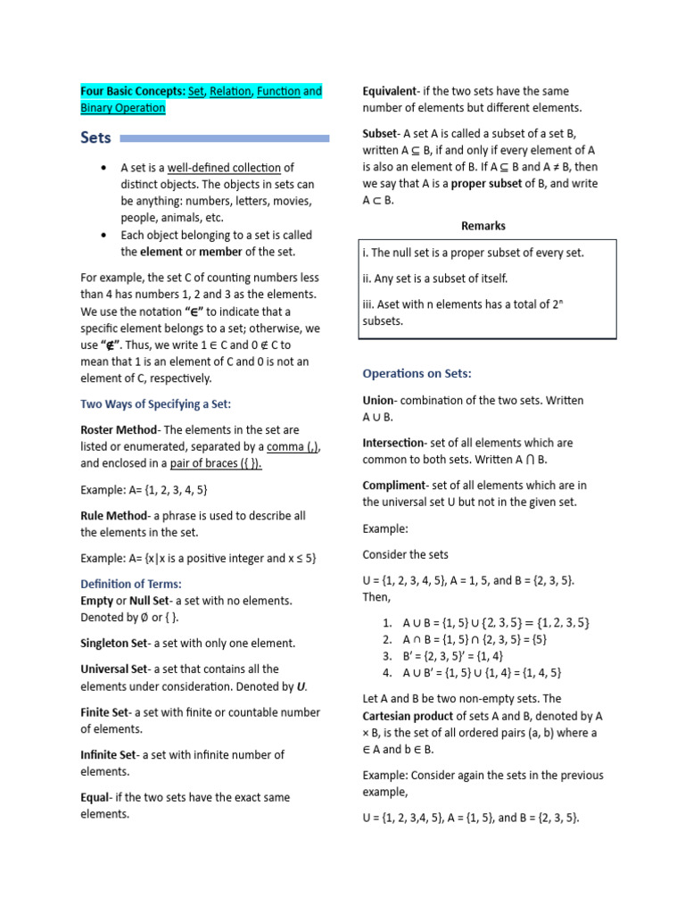 Gemath Reviewer | PDF | Set (Mathematics) | Numbers