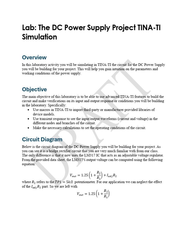 Lab 4 - The DC Power Supply Project TINA-TI Simulation | PDF | Power ...