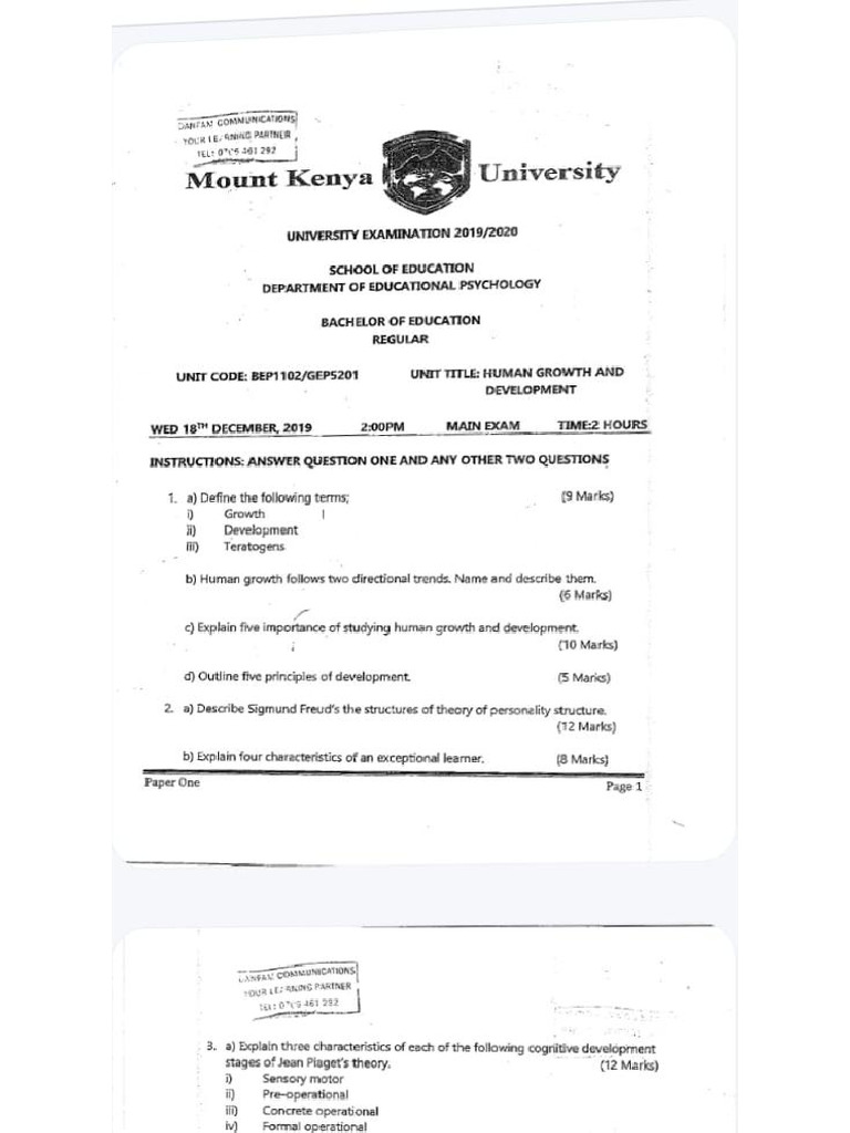 Human Growth and Development Past Papers | PDF