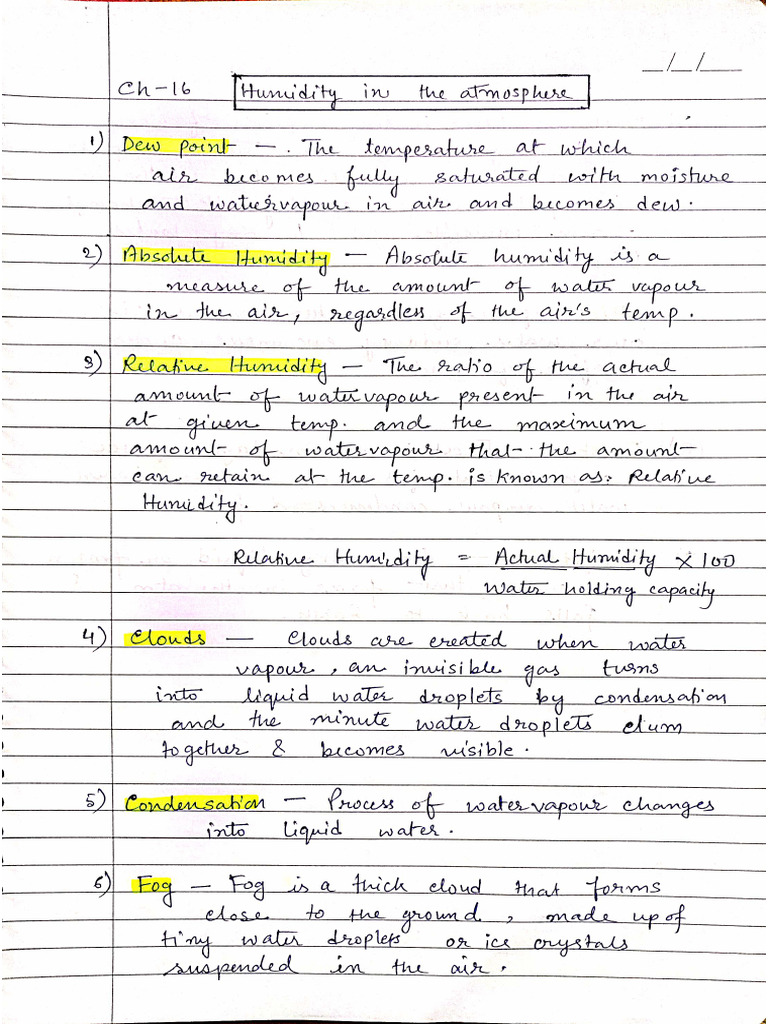 Humidity - Geography Class 9 | PDF