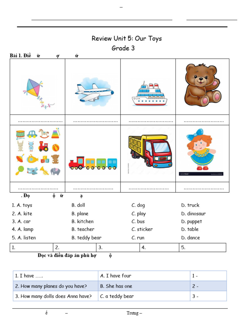 Grade 3 Unit 5 Toys Review Worksheet | PDF