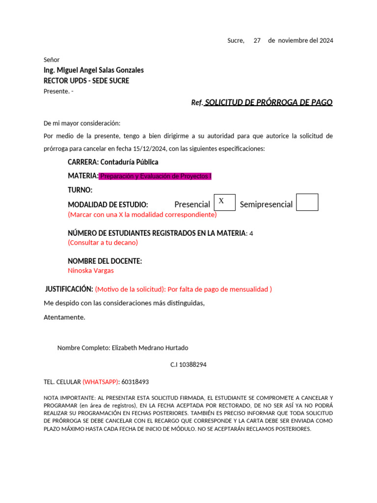 FORMATO SOLICITUD DE PRORROGA | PDF