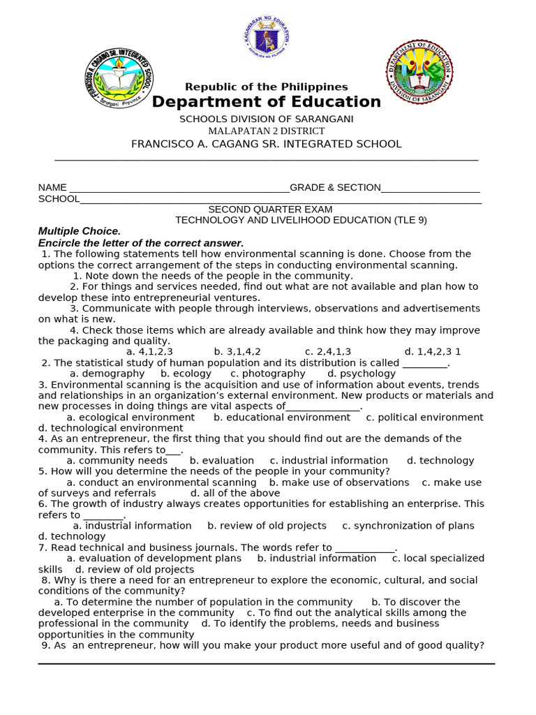 GRADE 9 tle 2024 Q2 | PDF | Swot Analysis | Product (Business)