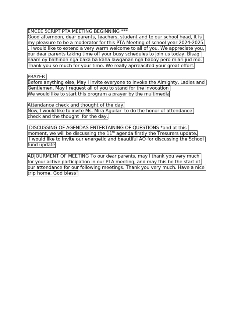 Emcee Script Pta Meeting Beginning | PDF