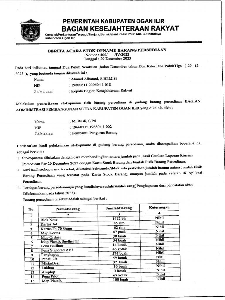 Berita Acara Stok Opname | PDF
