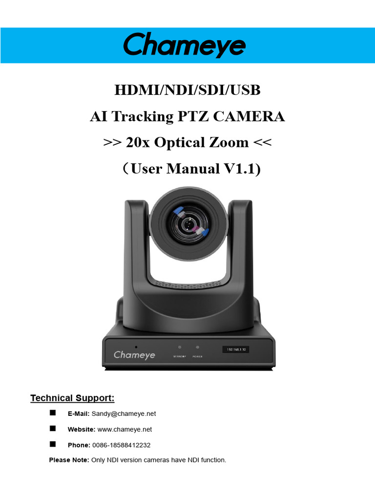 Chameye PTZ Camera User Manual | PDF | Hdmi | Video