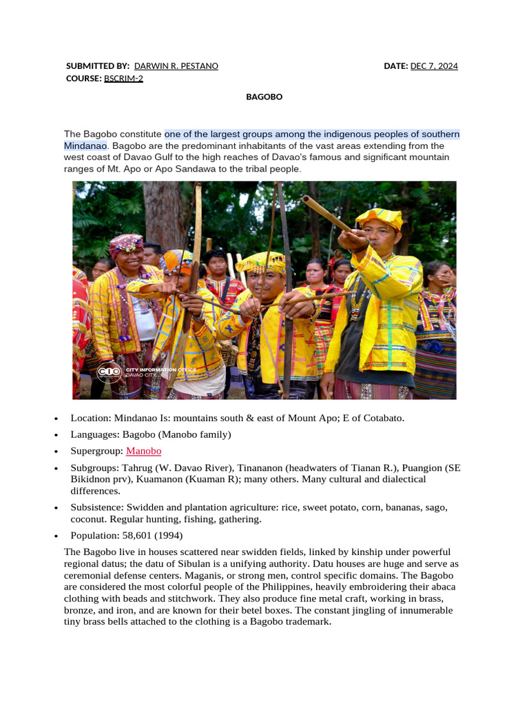 Bagobo Indigenous Culture and Lifestyle | PDF