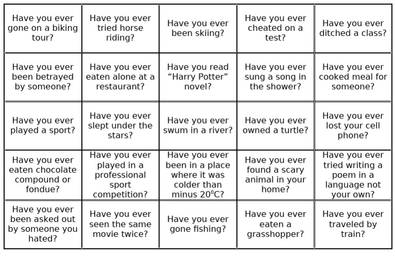 HAVE YOU EVER Question Card | PDF