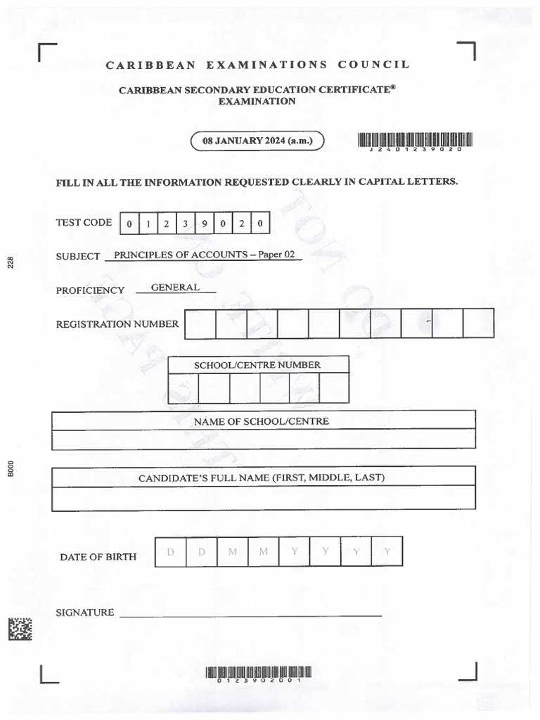 Princples of Accounts P02 Csec Jan 2024 | PDF