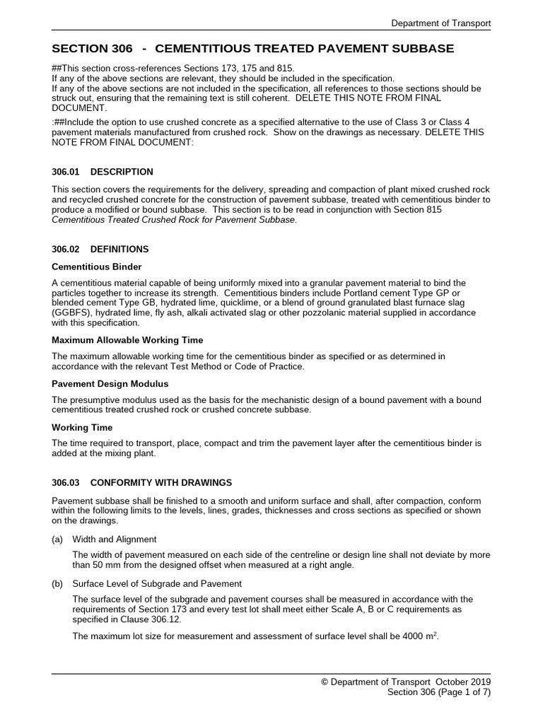 Section 306 Cementitious Treated Pavement Subbase | PDF | Cement | Concrete