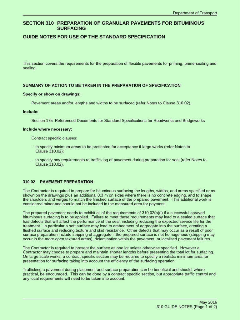 Guide To Section 310 Preparation of Granular Road Pavements For ...