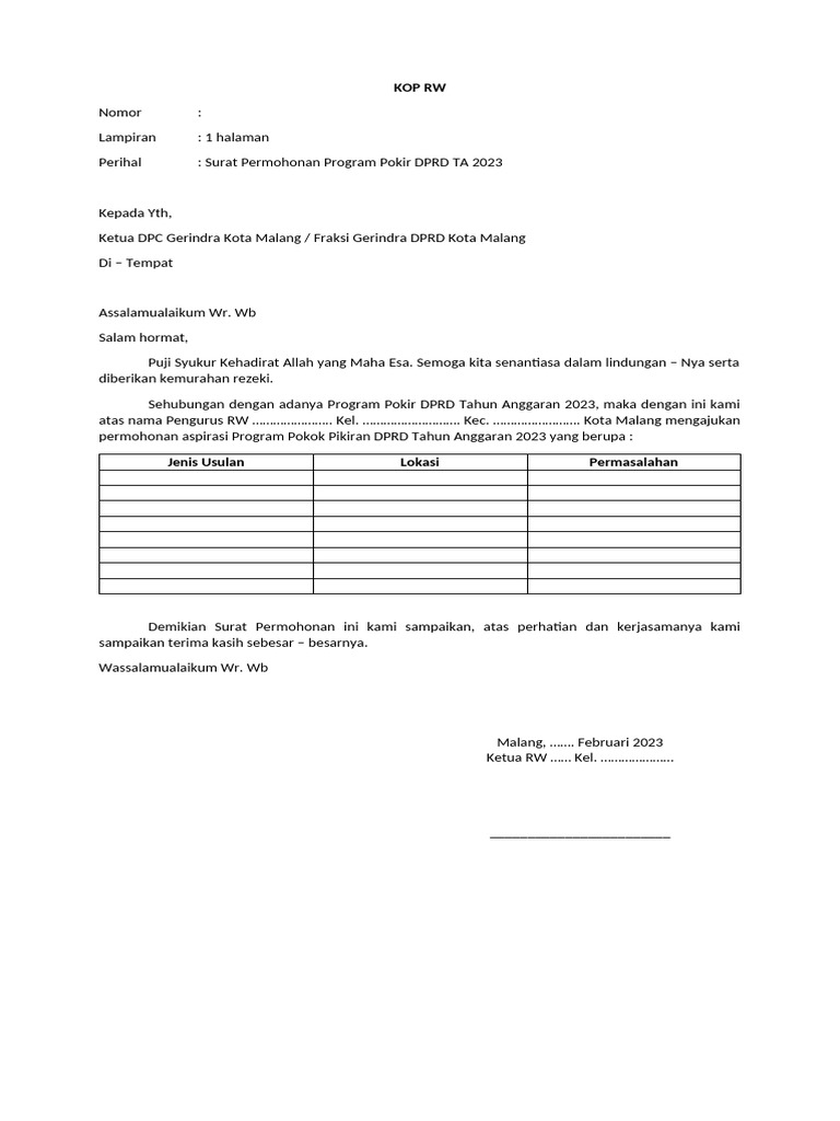 Format Pengajuan Pokir (RW) New | PDF
