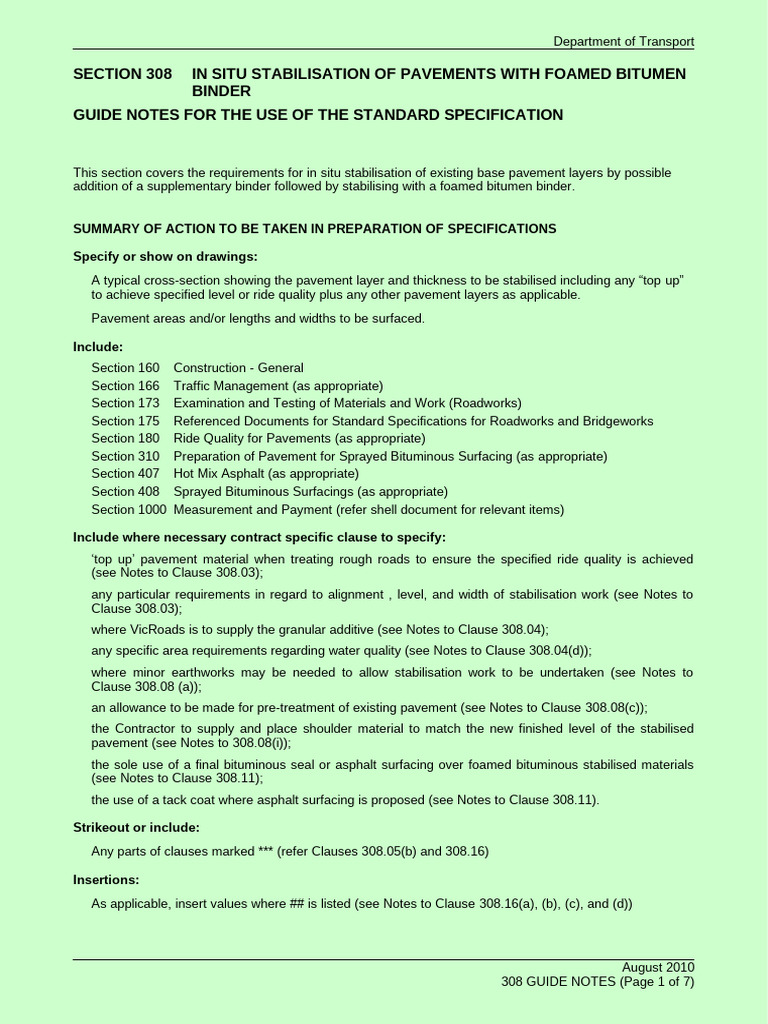 Guide To Section 308 in Situ Stabilisation of Road Pavements With ...