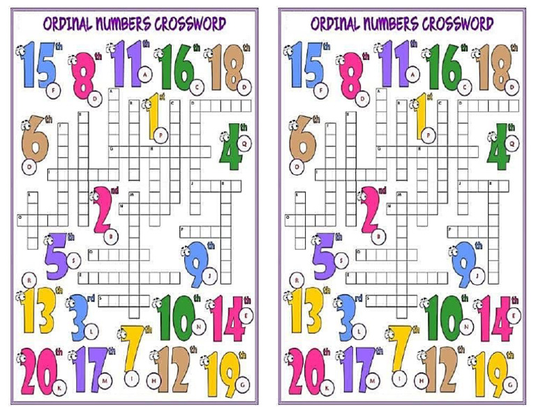 Ordinal Numbers Crossword | PDF