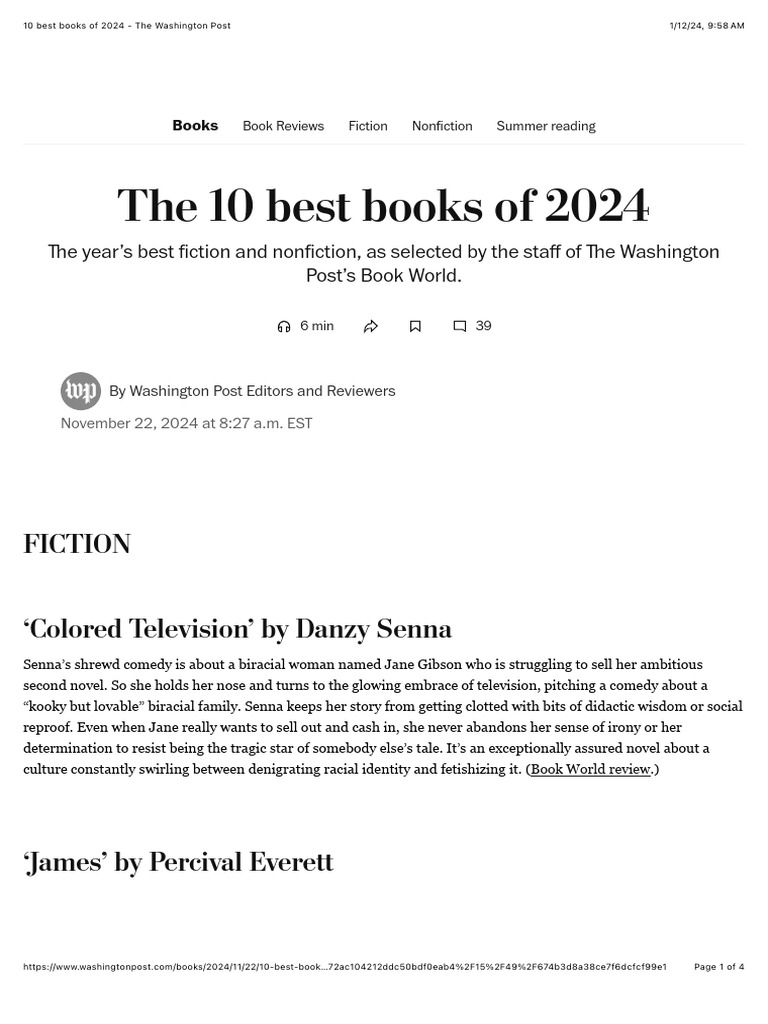 Books - 10 Best Books of 2024 - The Washington Post | PDF