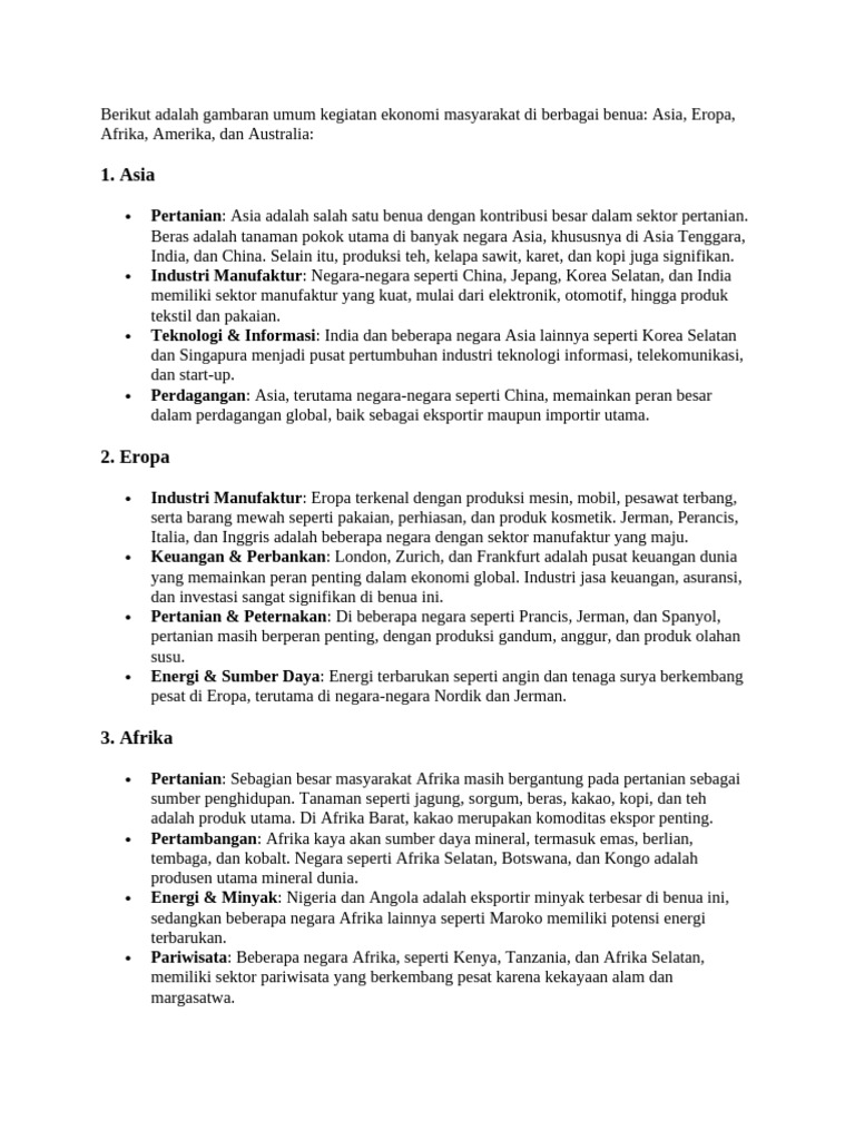 Kegiatan Ekonomi Global di Lima Benua | PDF