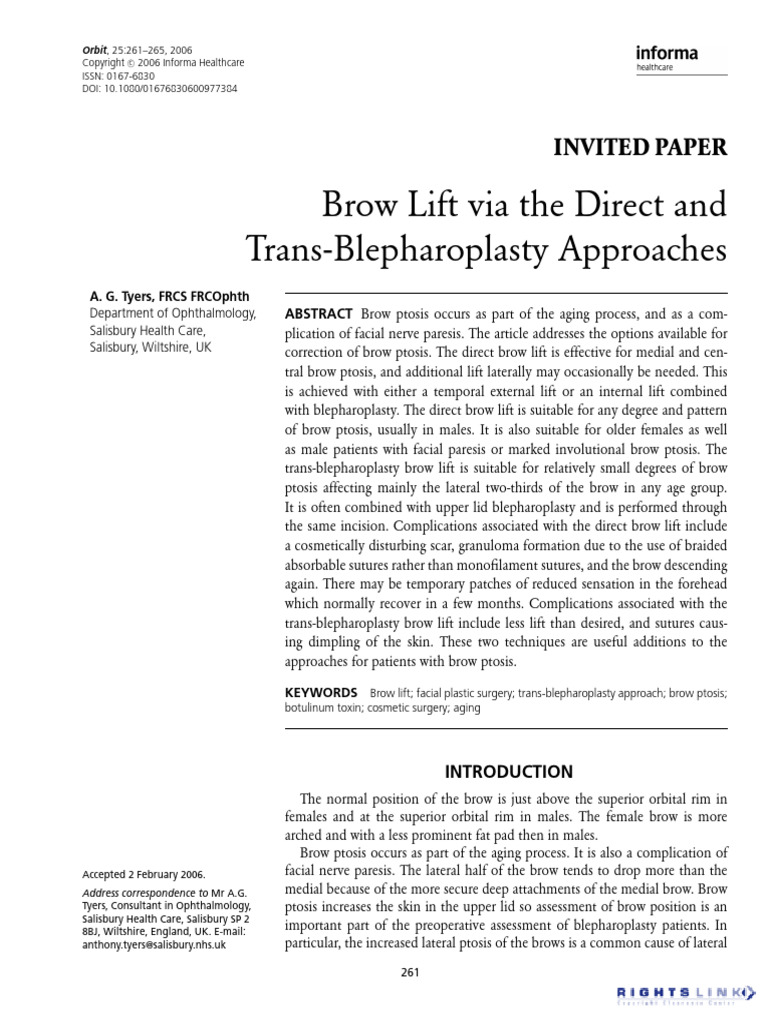 Brow Lift Via The Direct | PDF | Surgical Suture | Surgery