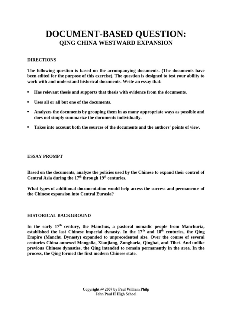 DBQ Qing Westward Expansion | PDF | Qing Dynasty | China