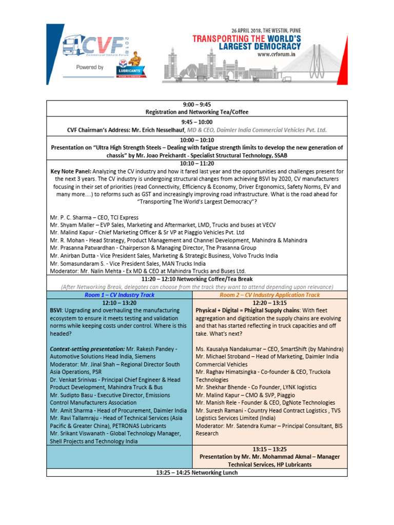 CVF 2018 Agenda With Speakers | PDF | Vehicles | Transport