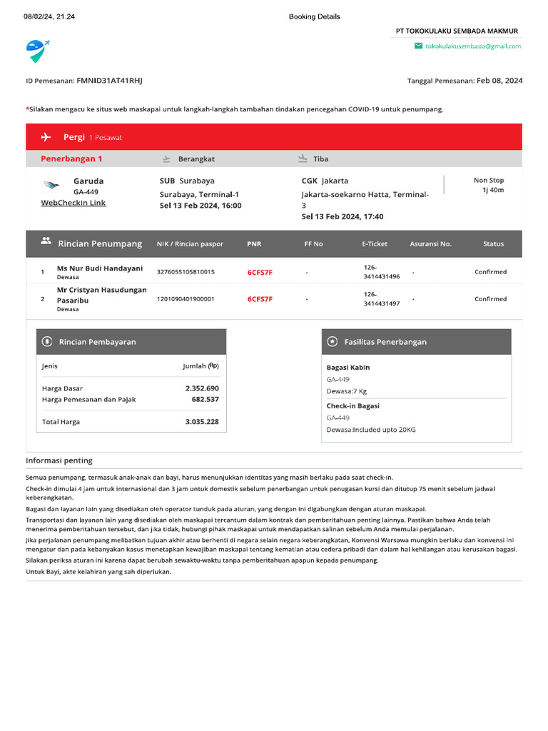 24.02.13 SUB-CGK GA-449 Nur Budi & Cristyan Hasudungan | PDF