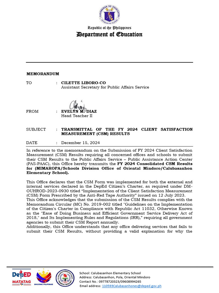 FY 2024 CSM Results Submission | PDF | Memorandum | Government