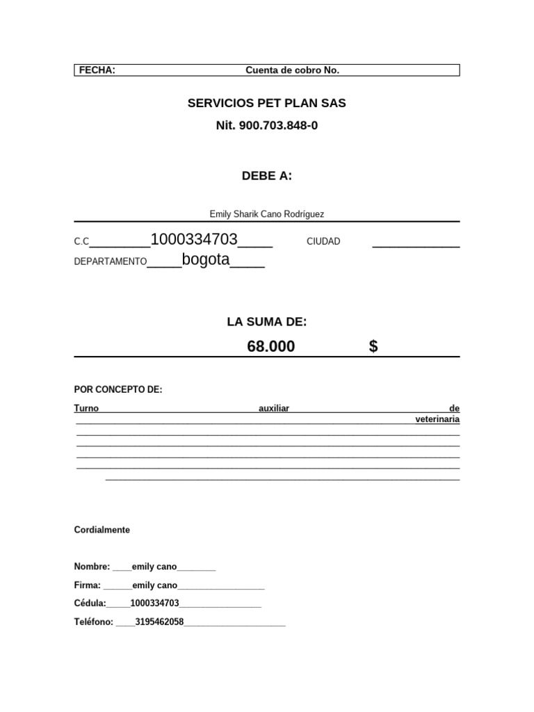 Cuenta de Cobro Pet Plan | PDF