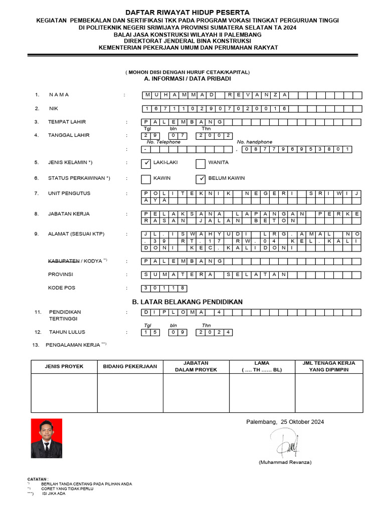 CV Peserta 2024 Poltek Muhammad Revanza | PDF