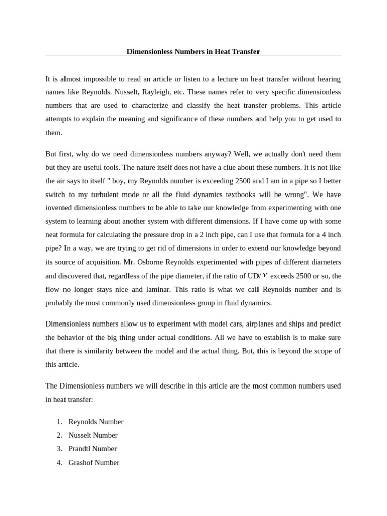 Dimensionless Numbers in Heat Transfer | PDF | Boundary Layer | Reynolds Number