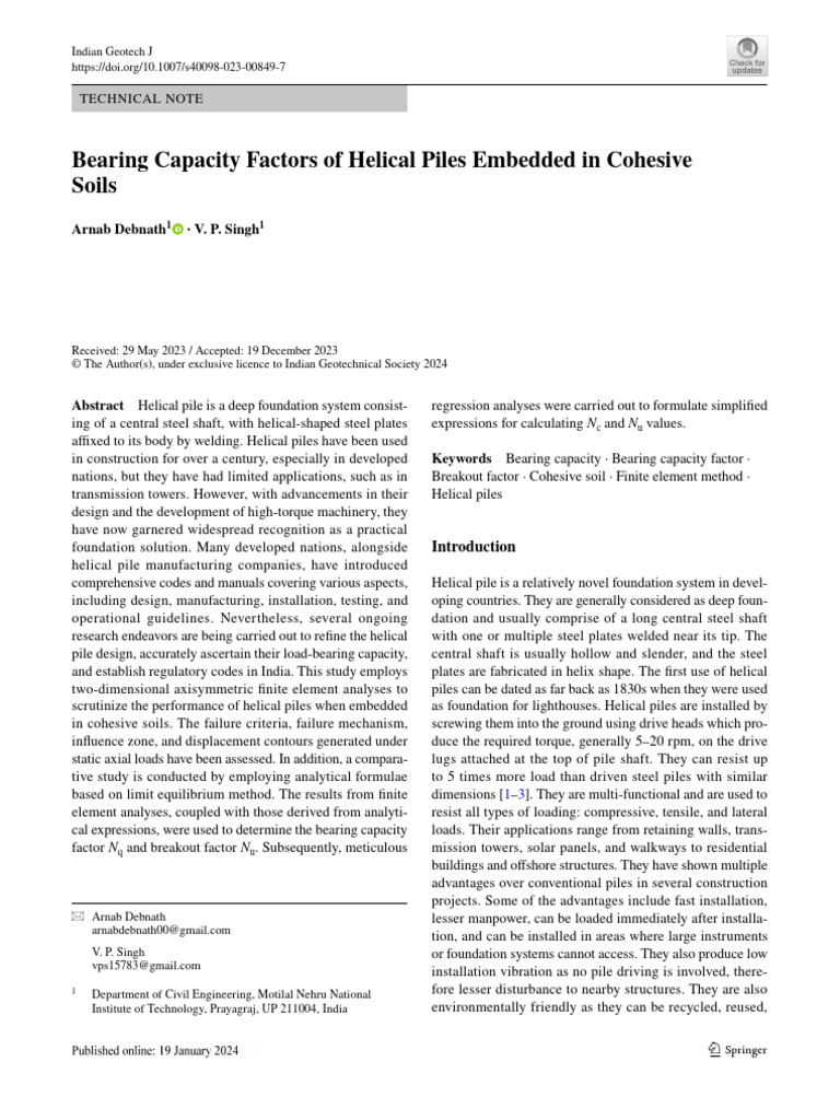 Bearing Capacity Factors of Helical Piles Embedded in Cohesive Soils ...