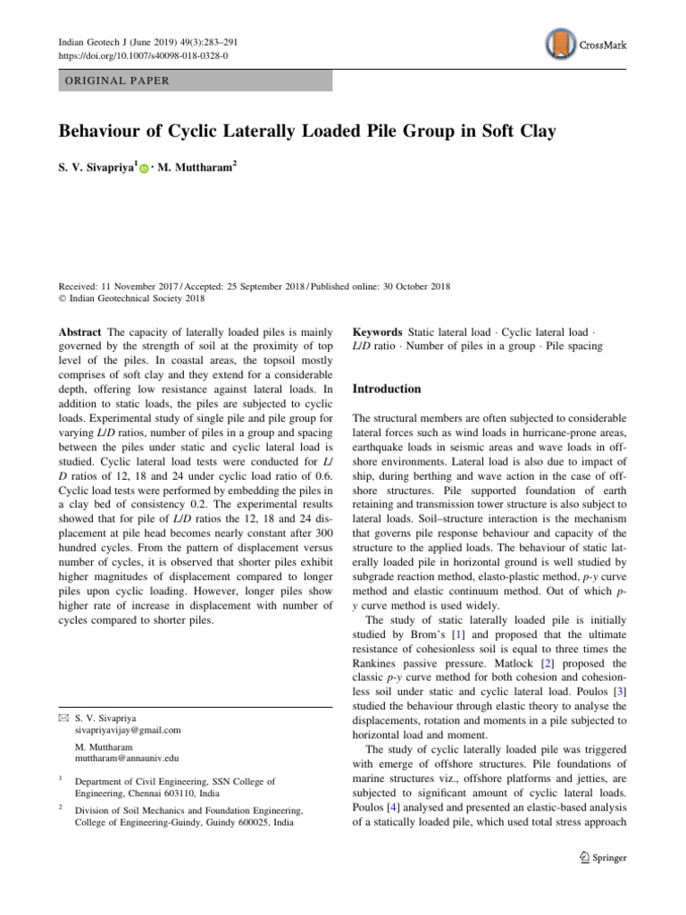 Behaviour of Cyclic Laterally Loaded Pile Group in Soft Clay | PDF ...