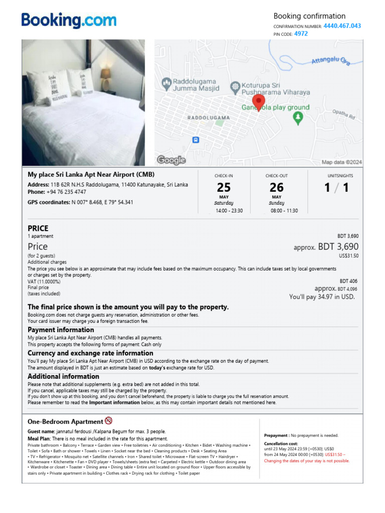 Booking.com_ Confirmation srilanka | PDF | Payments | Fee