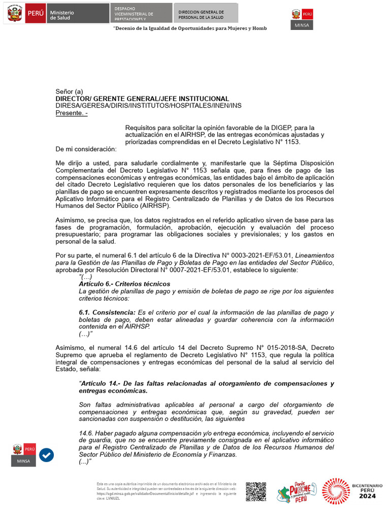 Oficio Multiple 000181 2024 Digep | PDF