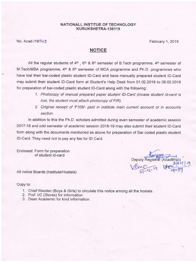 R Students Who Have Lost Their Plastic Bar Coded ID Card | PDF ...