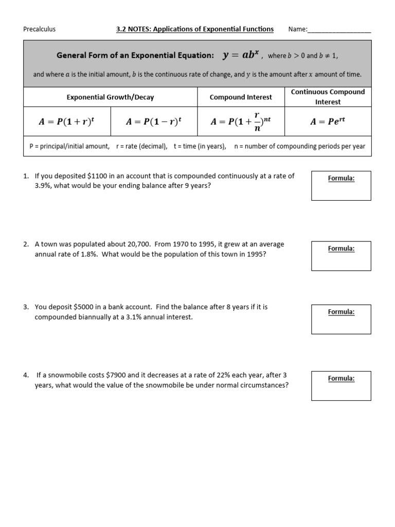 3.2 NOTES - Applications of Exponential Functions-1 | PDF ...