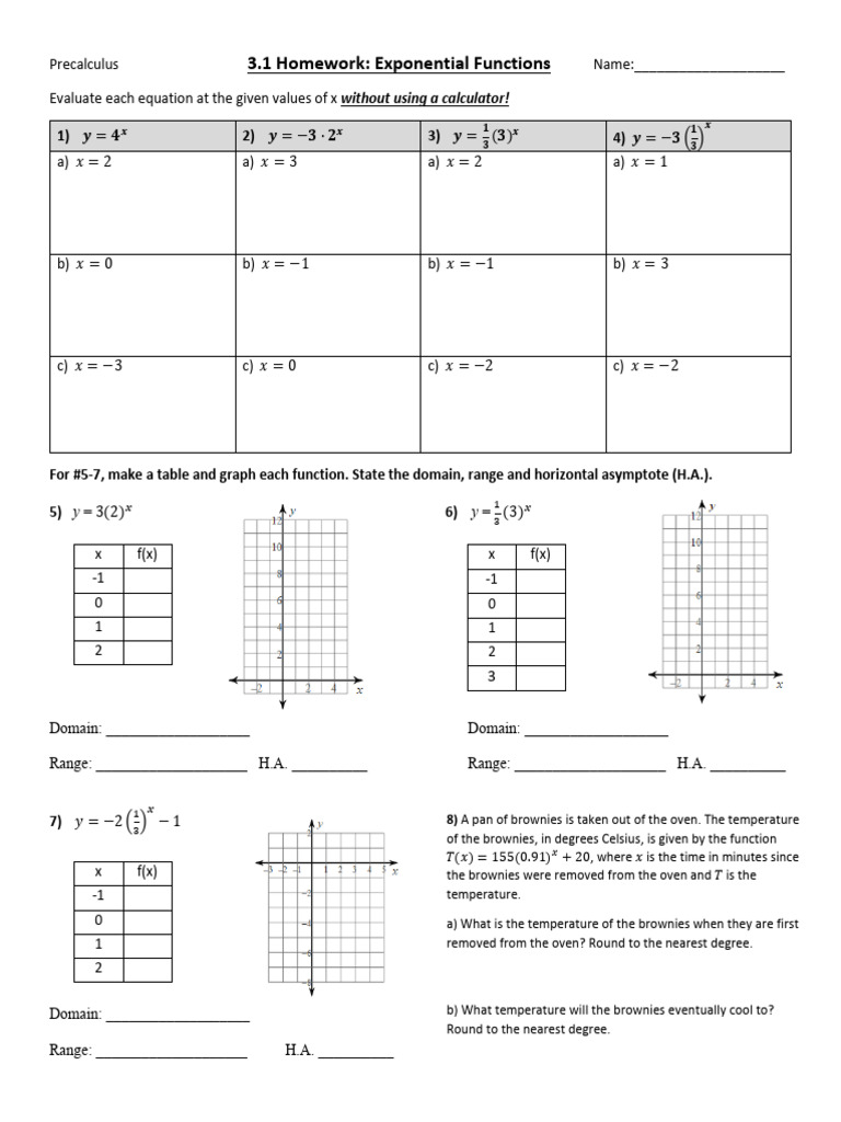 3.1 Homework - Exponential Functions | PDF | Function (Mathematics) | Mathematical Concepts