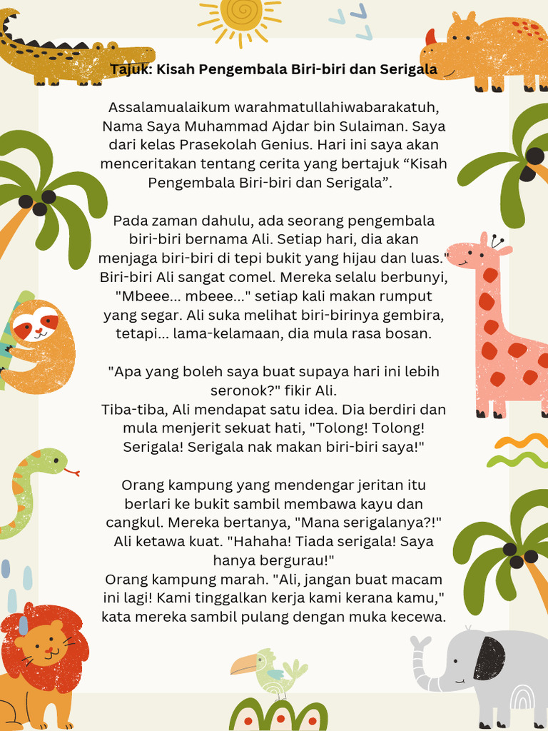 Kisah Pengembala Biri-Biri Dan Serigala | PDF