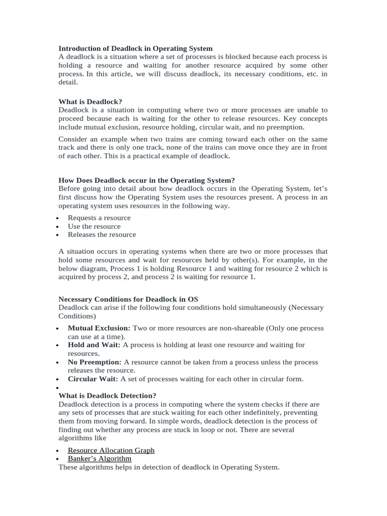 Finals - Introduction of Deadlock in Operating System | PDF | Computer ...