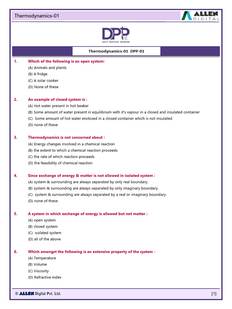 Thermodynamics DPP 1 To 3 | PDF | Heat | Entropy
