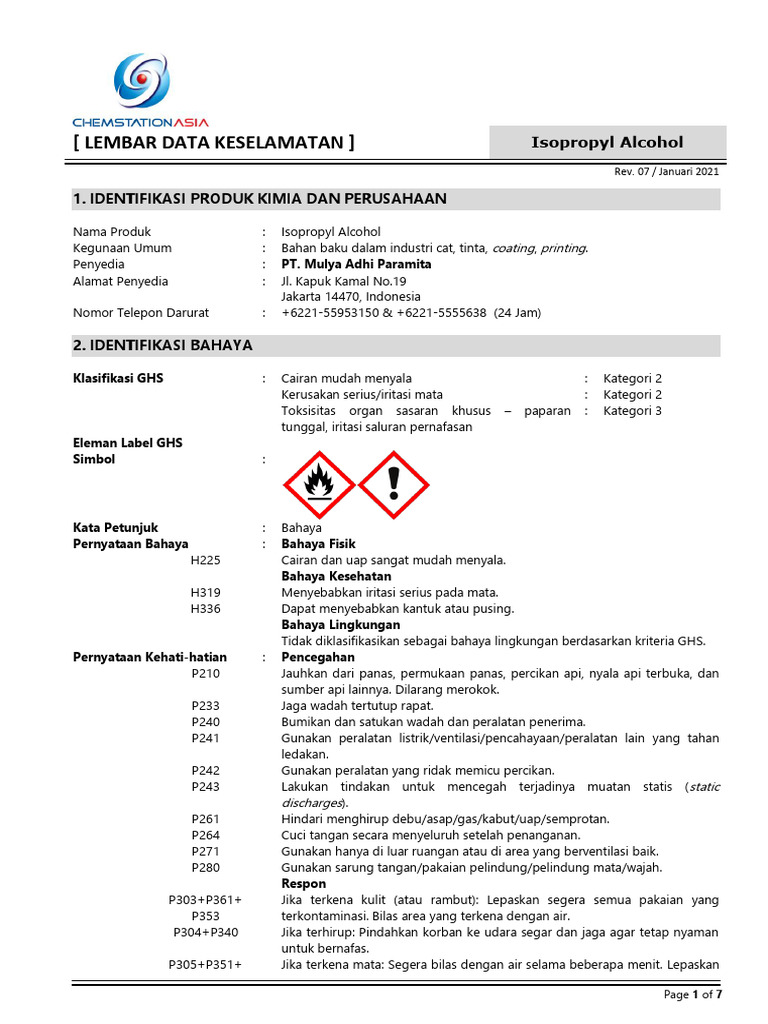 SDS Isopropyl Alcohol (IN) Rev. 07 | PDF